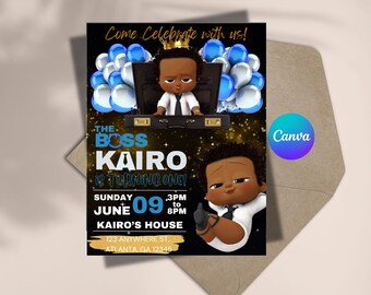 Editable Black Girl Baby Boss Girl Birthday Invitation Boss Baby Party ...