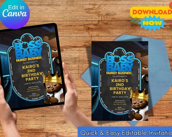 Editable Black Boss Baby Boy Birthday Invitation | Boss Baby Party ...