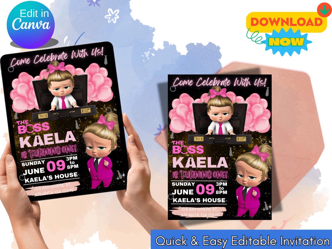 Editable Boss Baby Girl Invitation | Pink Party Invite | Instant ...