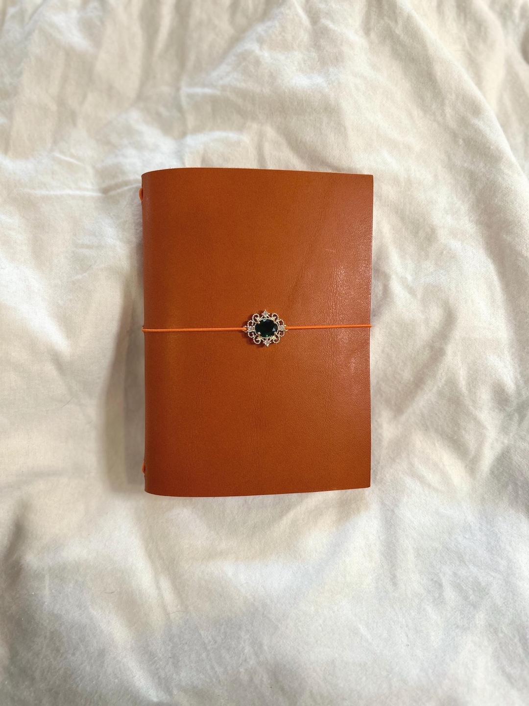 Handmade Italian Leather Pocket Journal: Sunset Orange, Emerald Charm ...