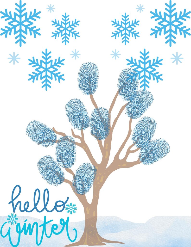 Winter Tree Thumbprint Craft - Etsy