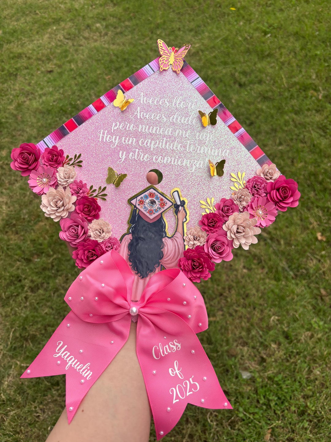 Custom Grad Cap Topper Serape Inspired Grad Cap Topper Decorated Pink ...