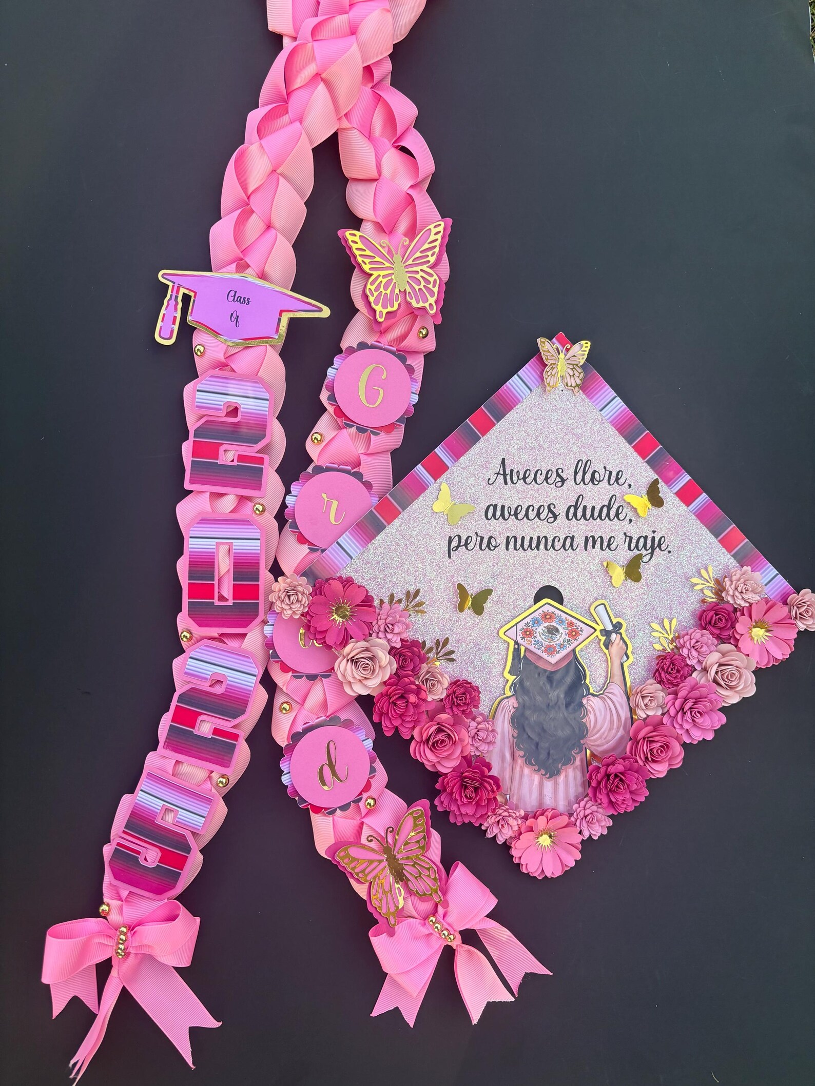 Pink Serape Graduation Lei & Grad Cap Promotion Gift Lei Senior Night ...