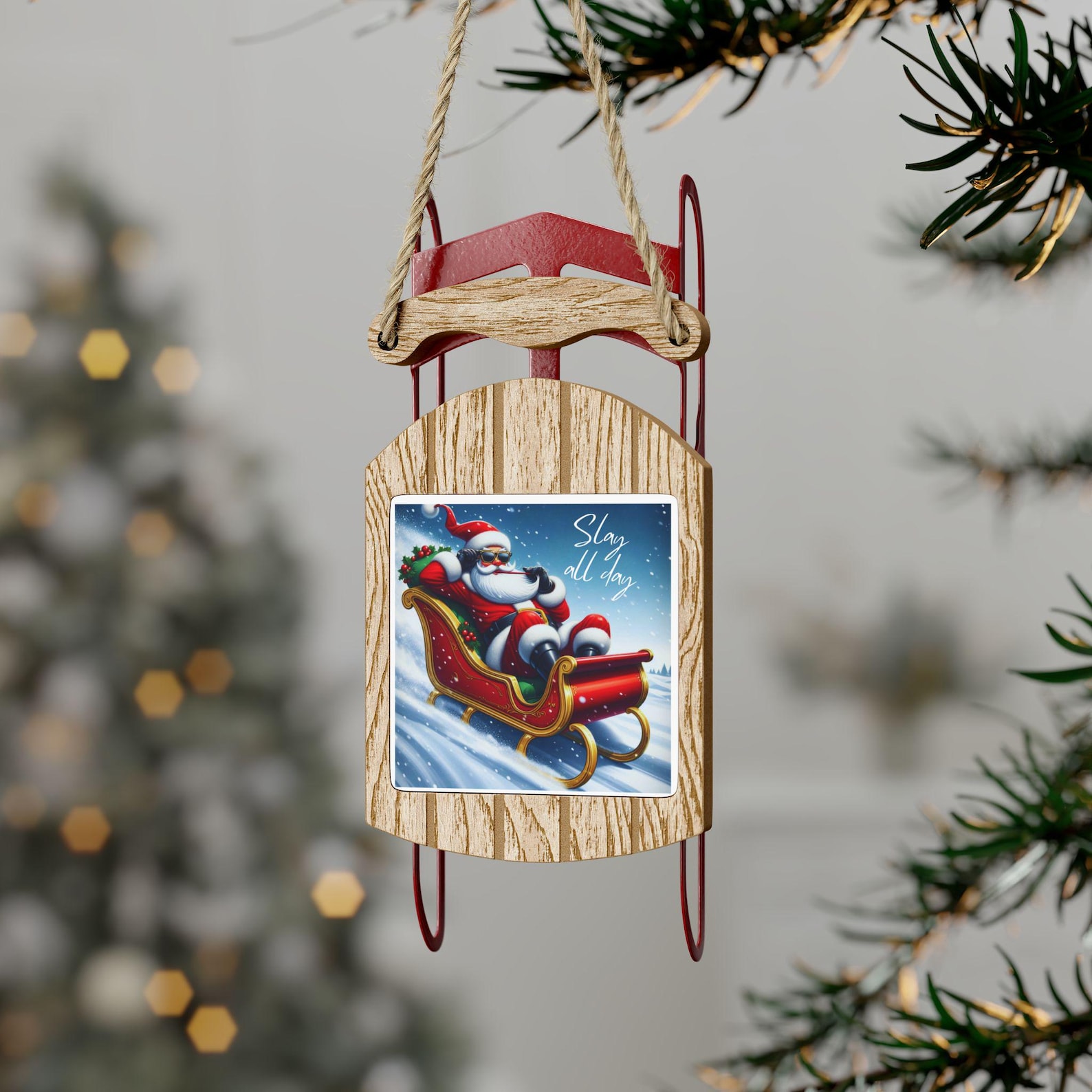 Christmas Sled Ornaments, Santa slaying All Day, Festive Ornament - Etsy