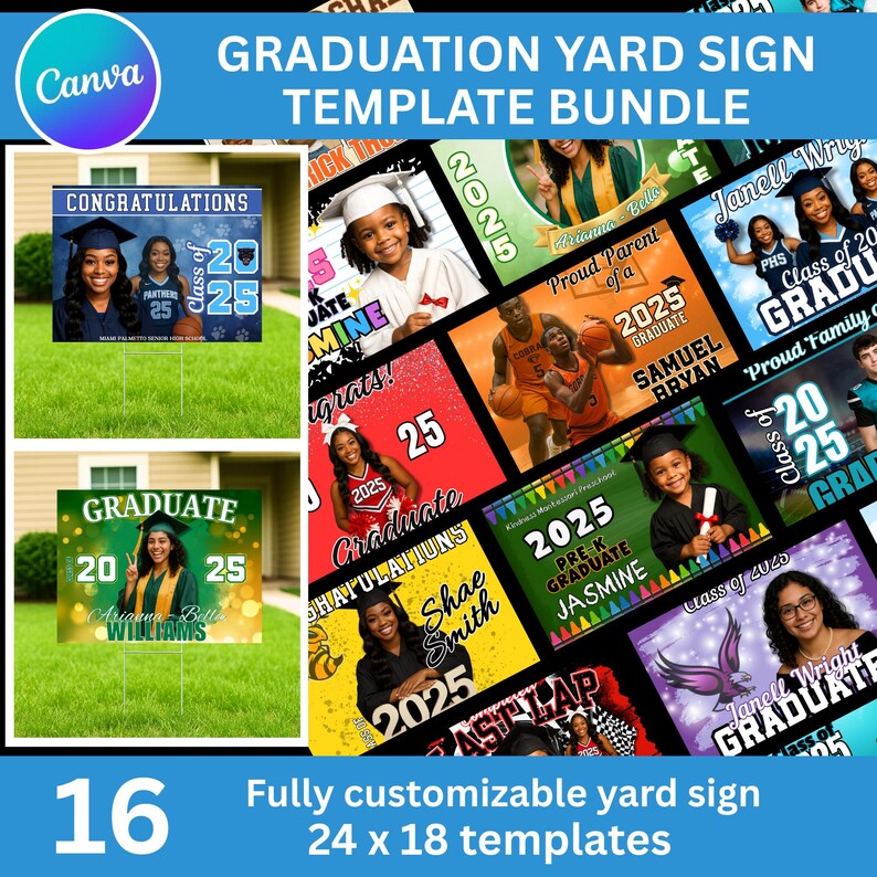 Graduation Yard Sign Template Bundle Canva Editable Yard Sign Bundle ...