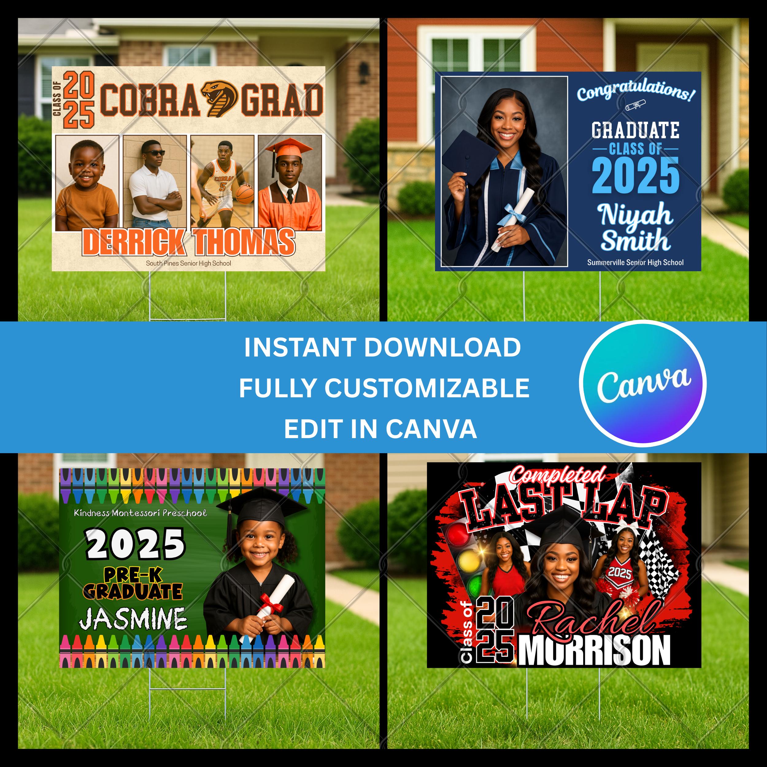 Graduation Yard Sign Template Bundle Canva Editable Yard Sign Bundle ...