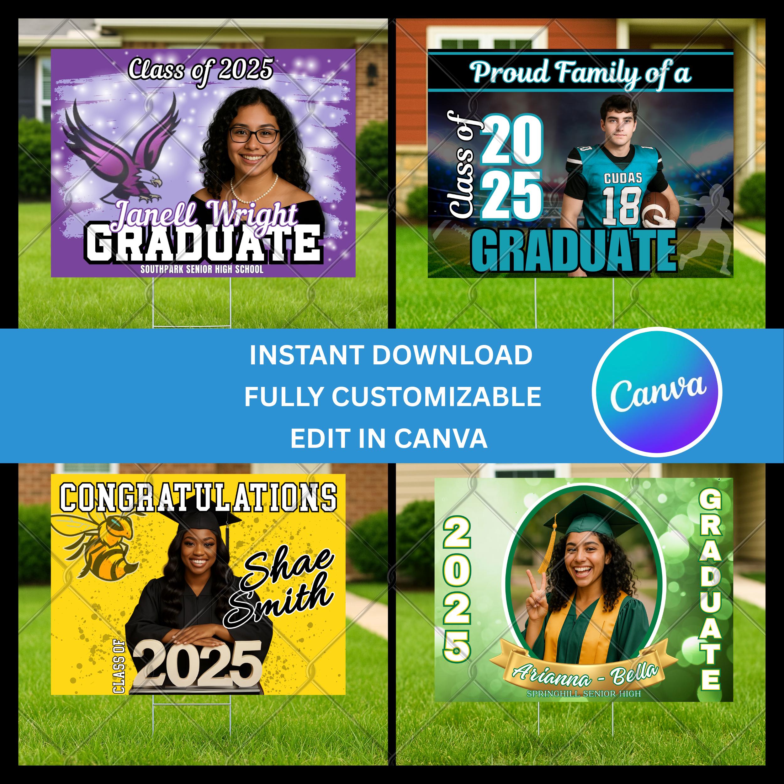 Graduation Yard Sign Template Bundle Canva Editable Yard Sign Bundle ...