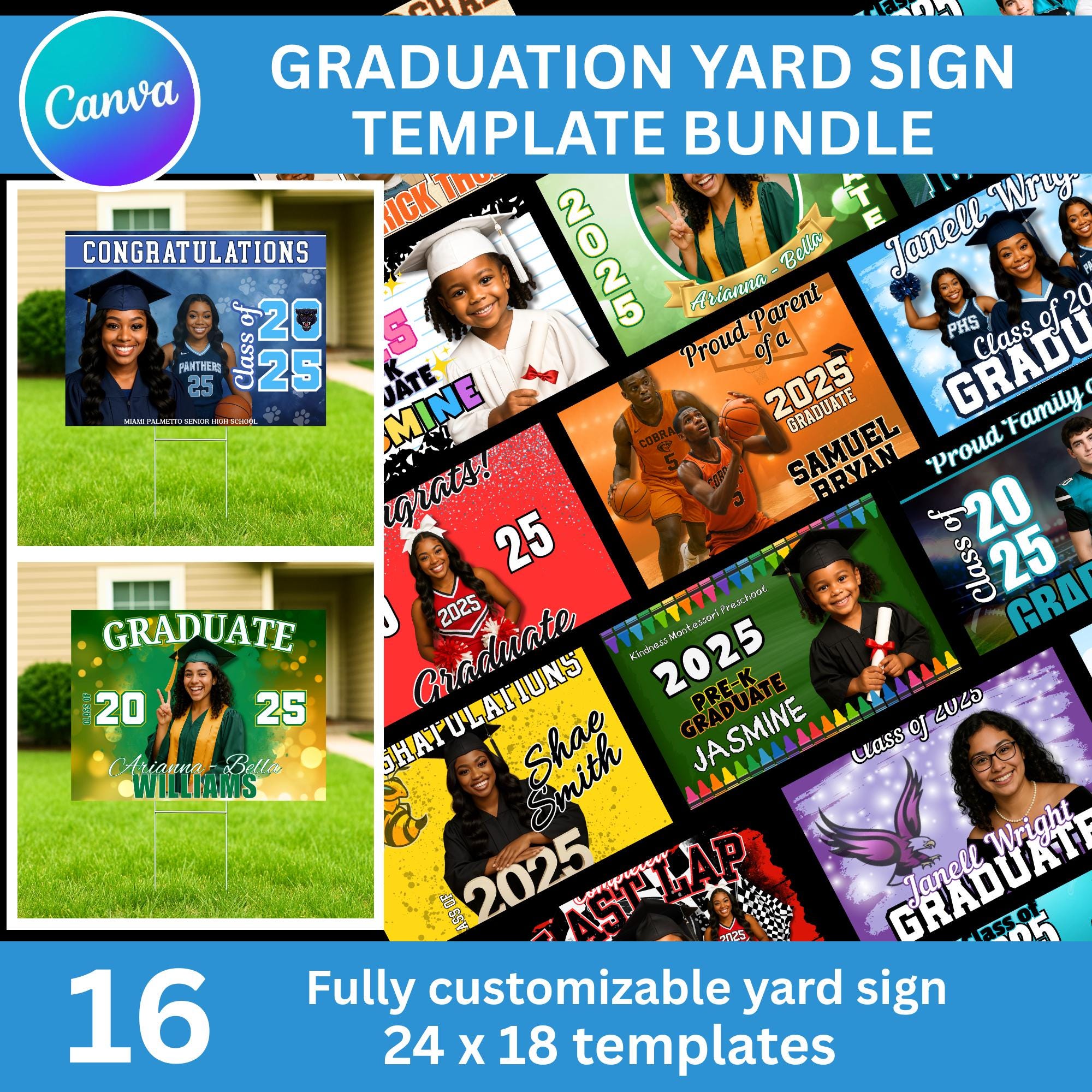 Graduation Yard Sign Template Bundle Canva Editable Yard Sign Bundle ...