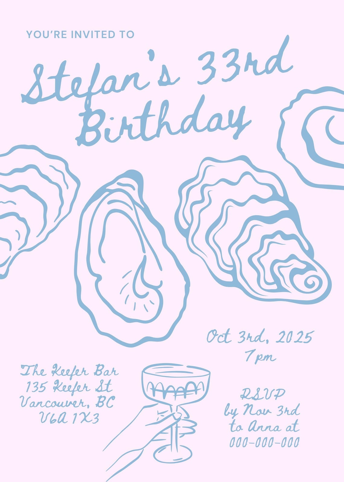 Canva Pro Oyster Birthday Invitation, Hand Drawn, Champagne Celebration ...