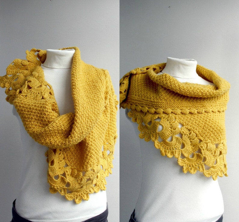 Mustard Yellow Capelet, Crocheted Lace Shawl, Yellow Wool Capelet ...