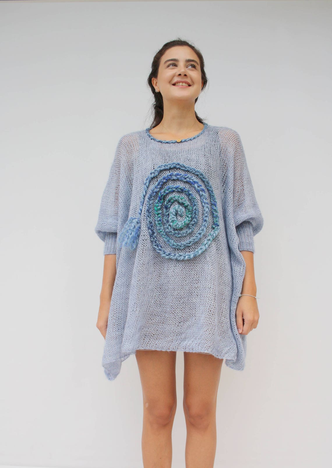 Hand Knitted Denim Blue Loose Knit Swater / Oversized Blue - Etsy