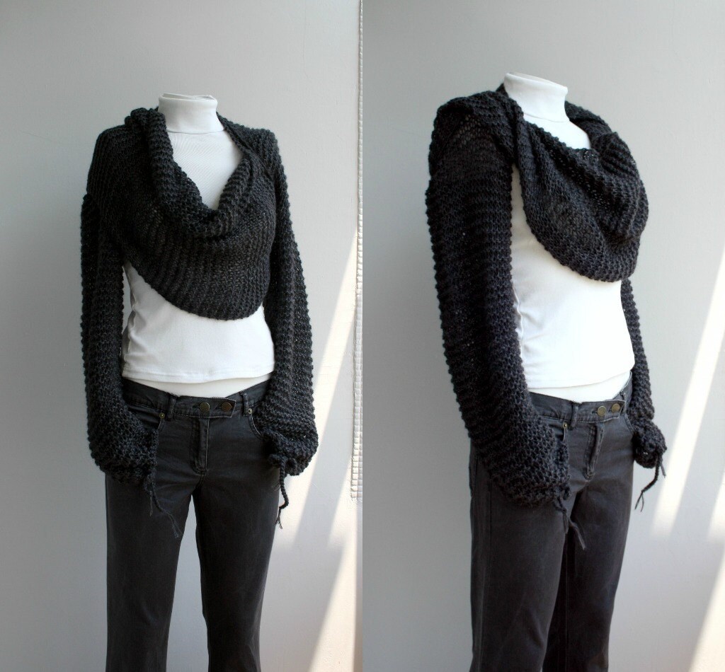 Hand Knit Long Sleeves Charcoal Wrap Bolero Hand Knit Etsy Canada