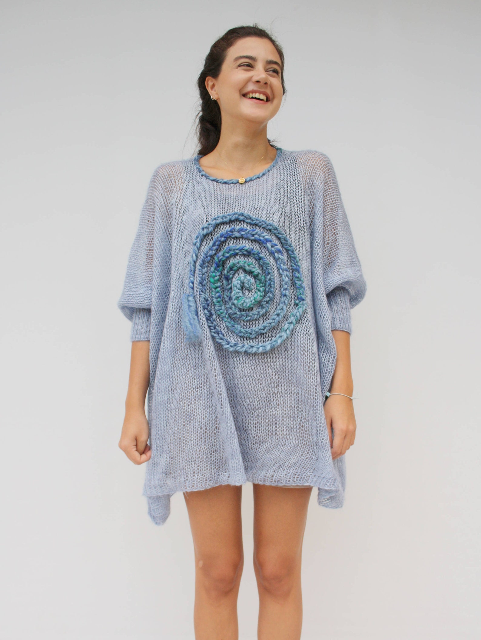 Hand Knitted Denim Blue Loose Knit Swater / Oversized Blue - Etsy