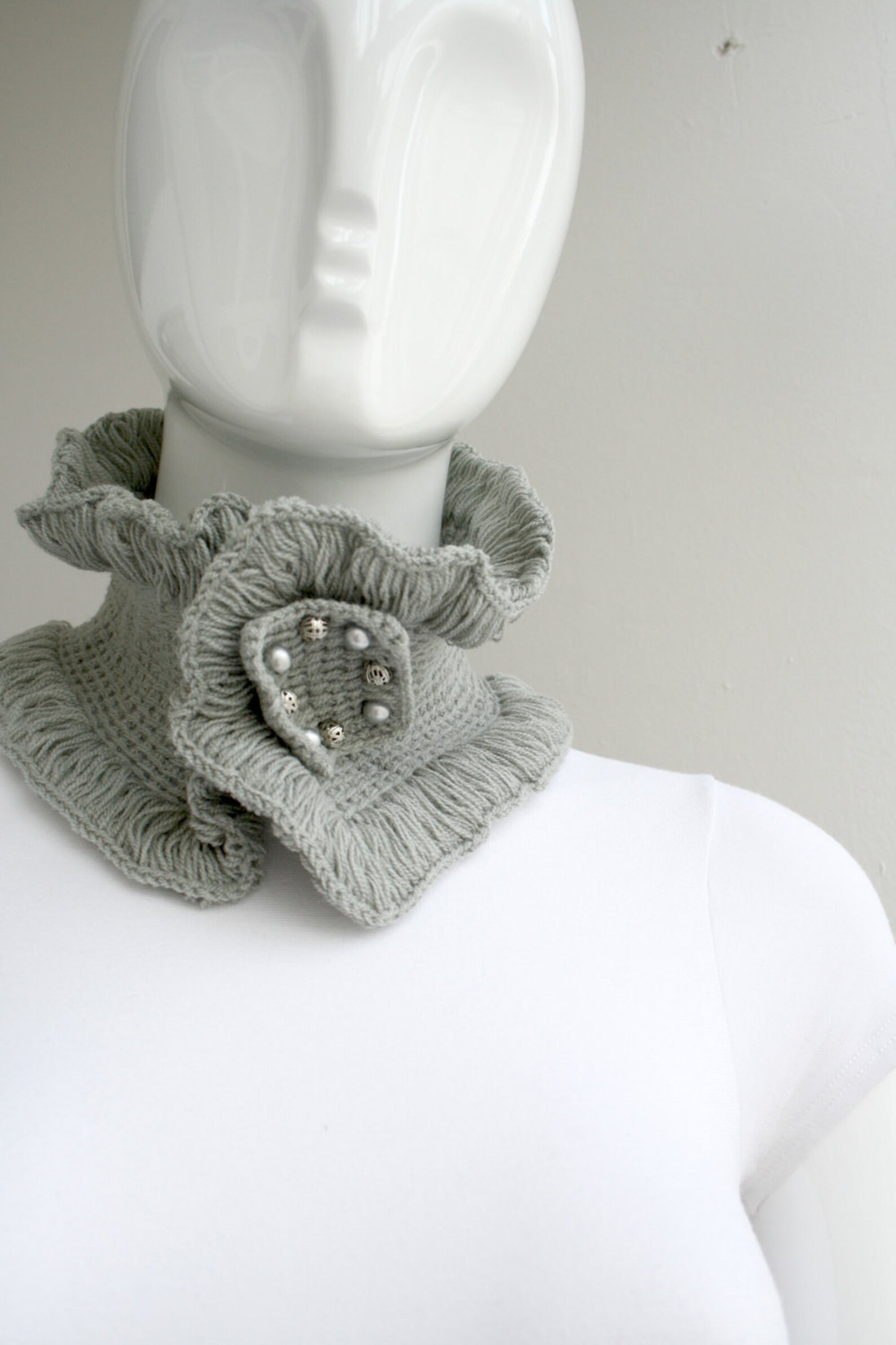 Gray Crochet Collar, Grey Tunisian Neckwarmer, Gift for Her, Christmas ...