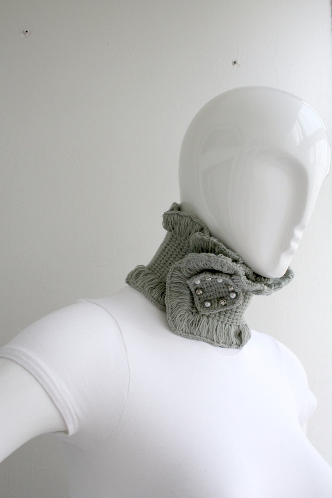 Gray Crochet Collar, Grey Tunisian Neckwarmer, Gift for Her, Christmas ...