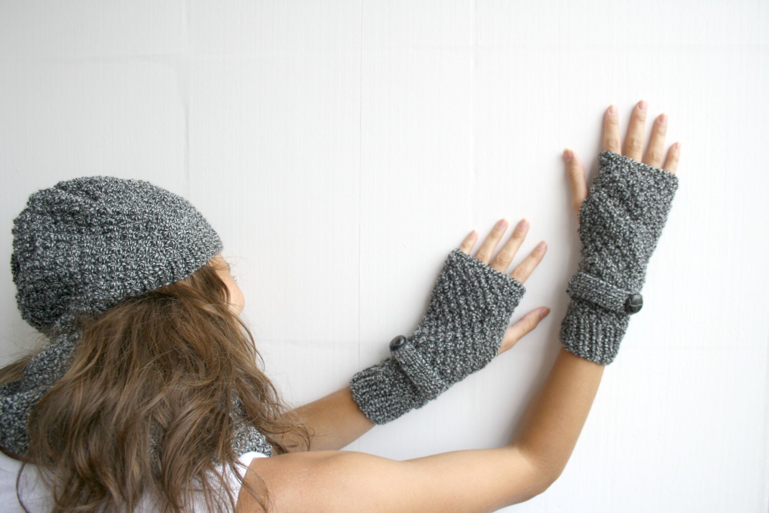 Knit Wool Fingerless Gloves, Mixed Color Knit Mittens, Fingerless ...
