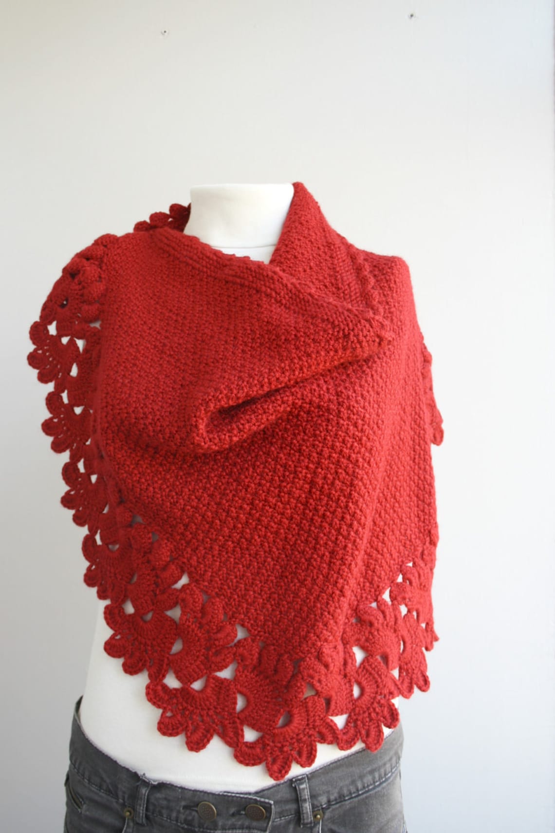 Hand Knit Dark Red Capelet Shawl / Gift for Her / Christmas Gift - Etsy