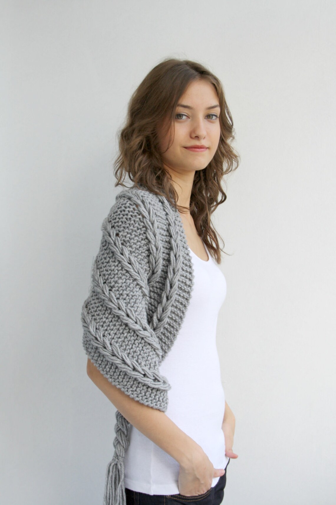 Hand Knitted Gray Wool Shawl, Oversized Rectangle Knitting Scarf ...