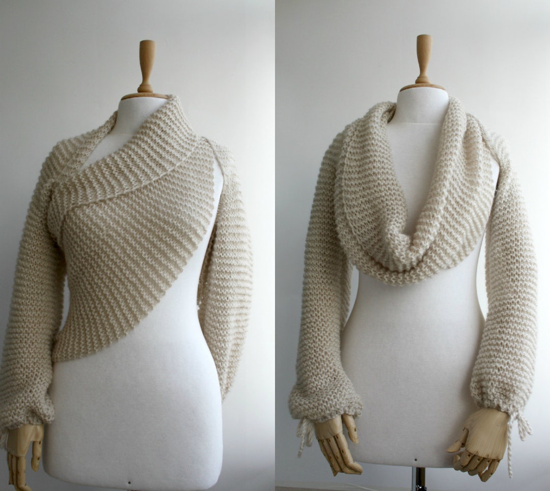 Angora Knit Shrug: Beige Oversized Bolero, Long Sleeve Bridal Wrap - Etsy