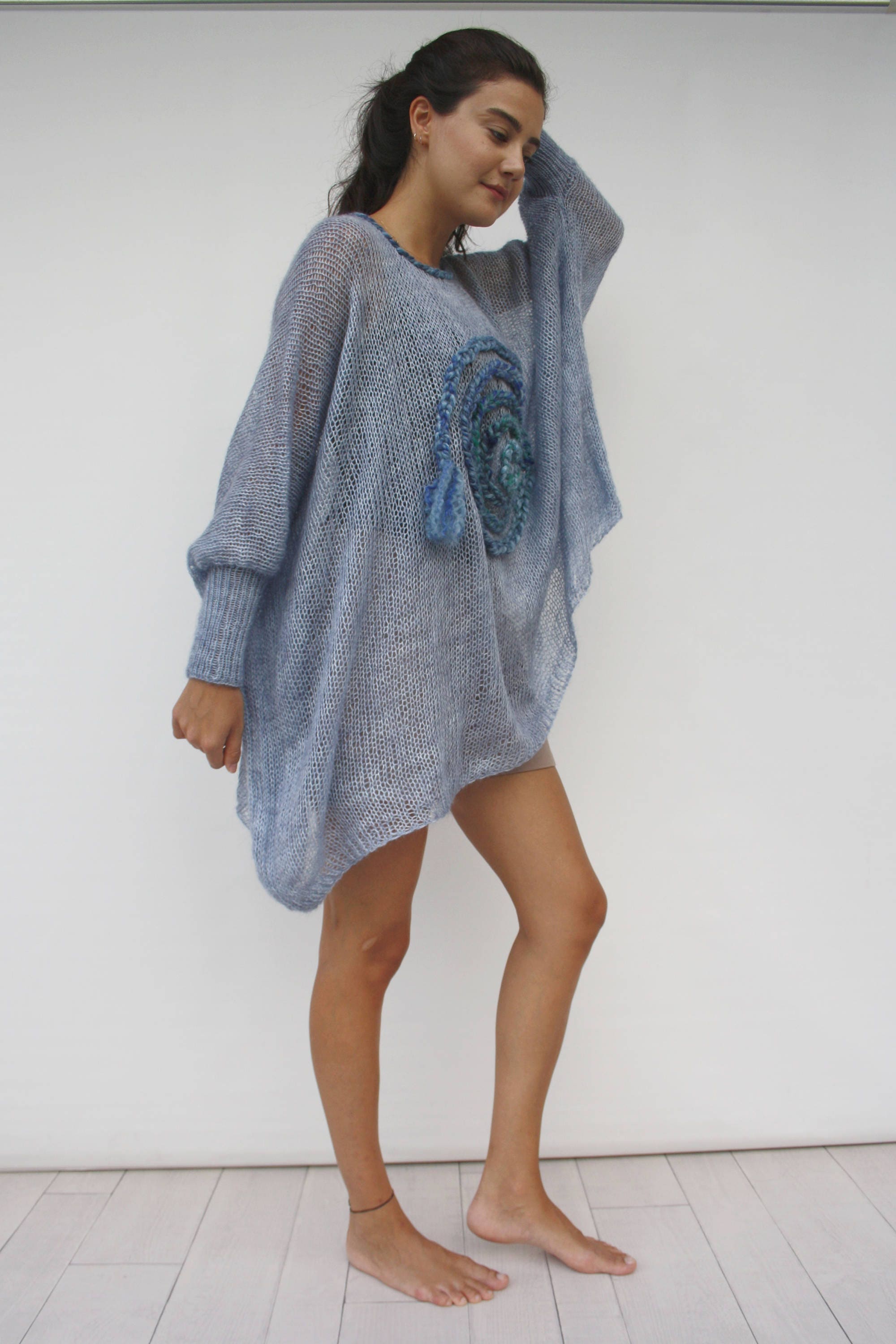 Hand Knitted Denim Blue Loose Knit Swater / Oversized Blue - Etsy