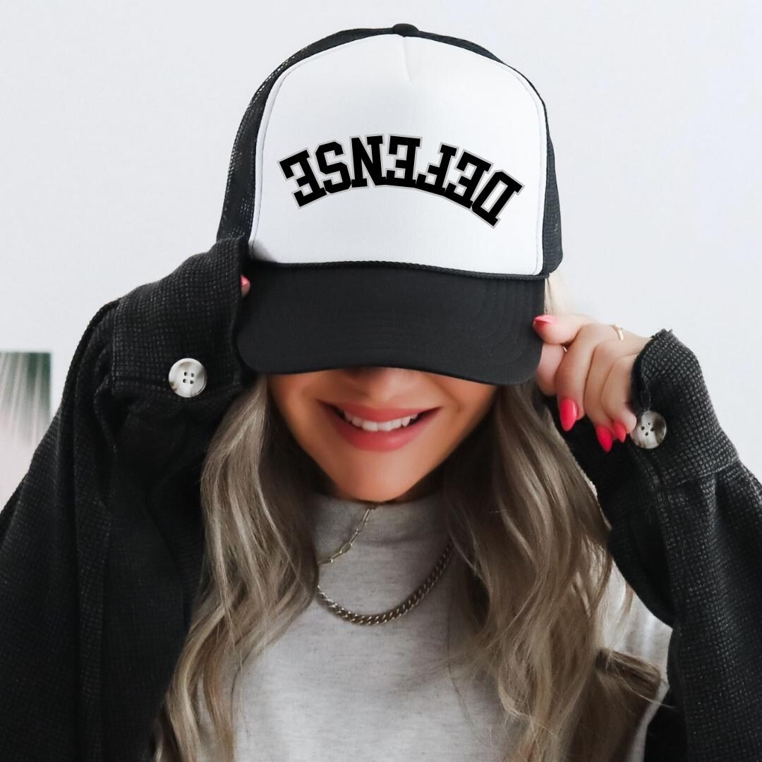 Defense Upside Down Trucker Hat for Trendy Football Gift Custom Hat for Football Defensive Mom ...