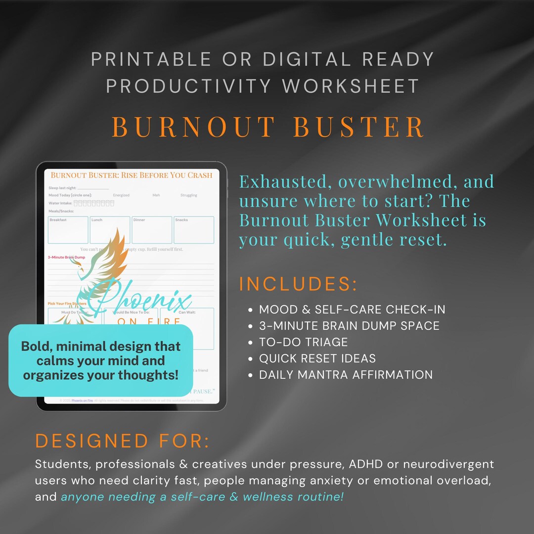Burnout Buster Worksheet | Printable & Digital Mental Reset Tool | Self ...