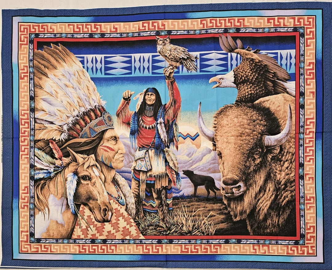 Native American Fabric Panels. Tribal Elements. Has Chief, Horse ...