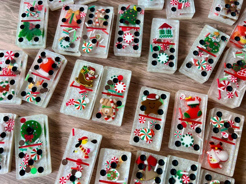 Christmas White Resin Domino Set: Handmade Holiday Game - Etsy