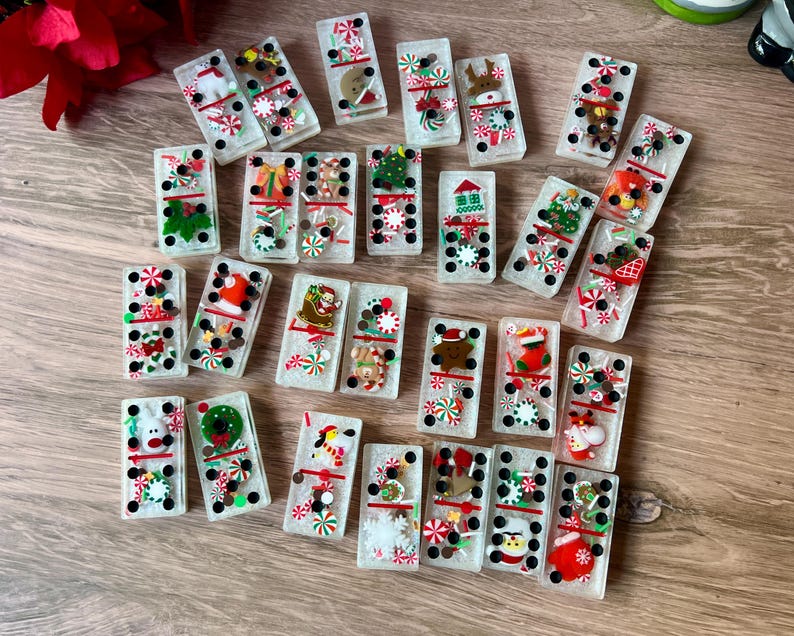 Christmas White Resin Domino Set: Handmade Holiday Game - Etsy