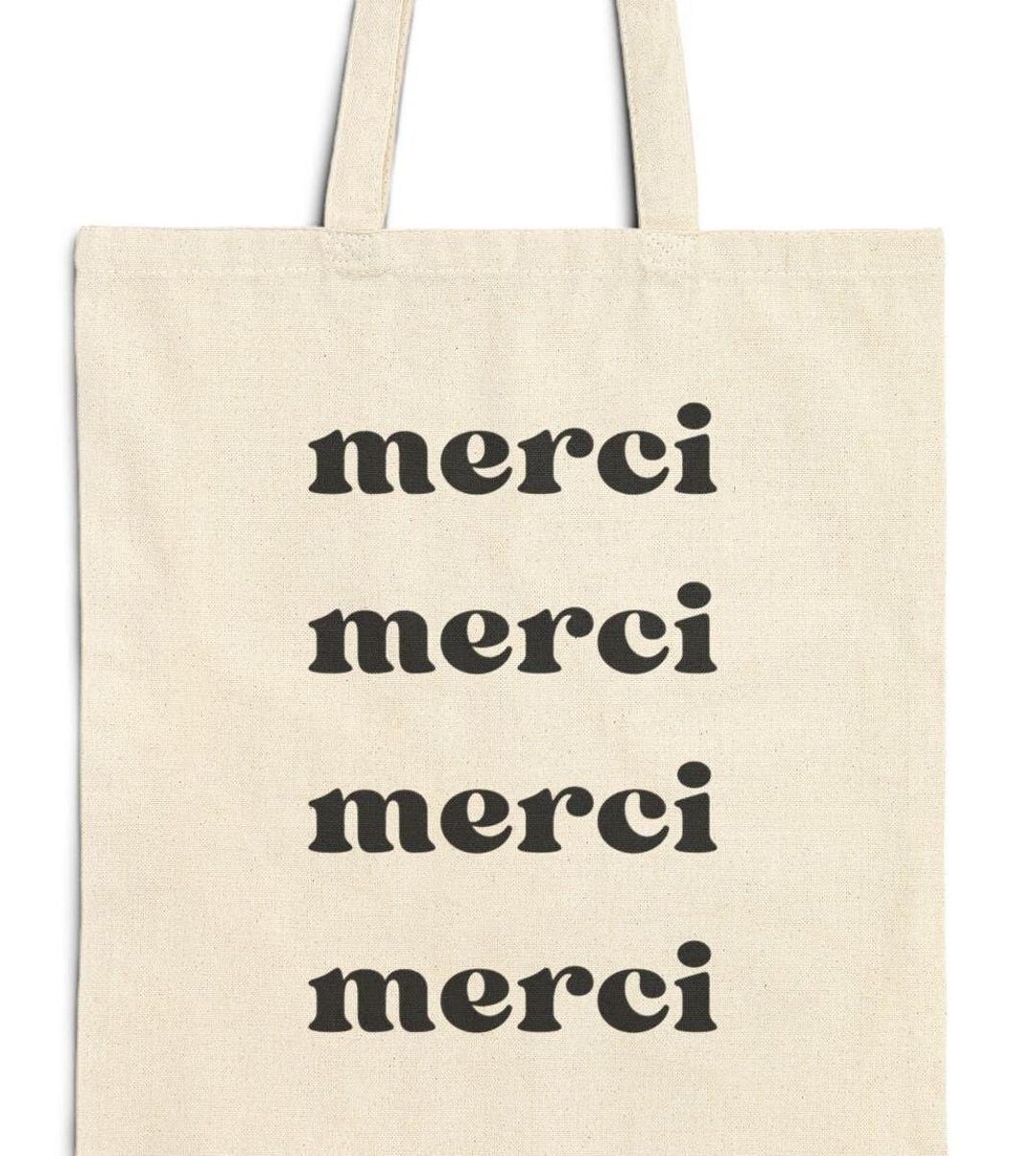 Merci Cotton Canvas Tote Bag French Lover Gift, Reusable Shopping Bag ...