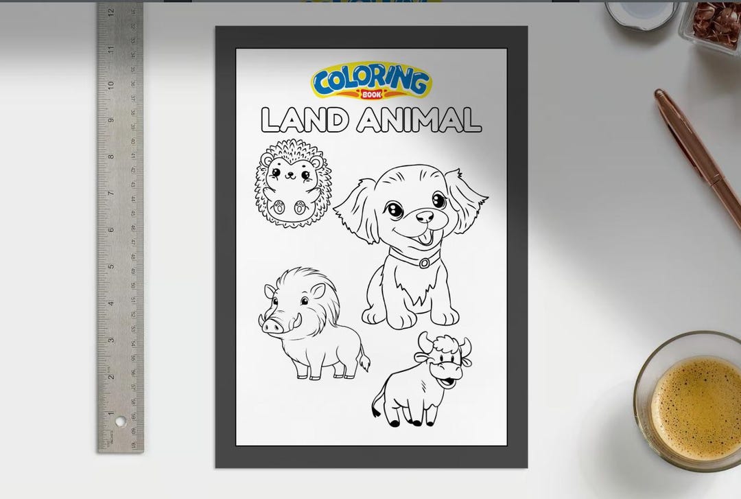 Land Animals Coloring Pages Activity Worksheet in Black and White ...