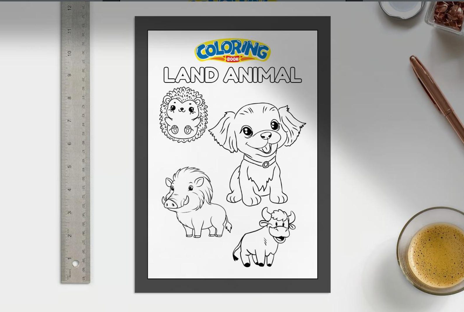 Land Animals Coloring Pages Activity Worksheet in Black and White ...
