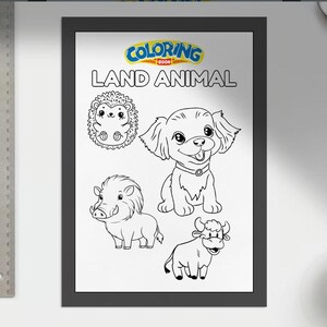 Land Animals Coloring Pages Activity Worksheet in Black and White ...