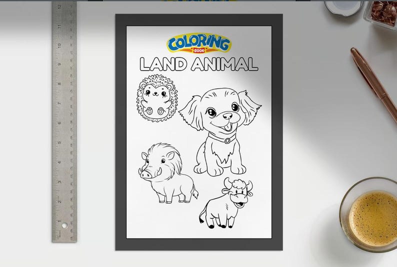 Land Animals Coloring Pages Activity Worksheet in Black and White ...