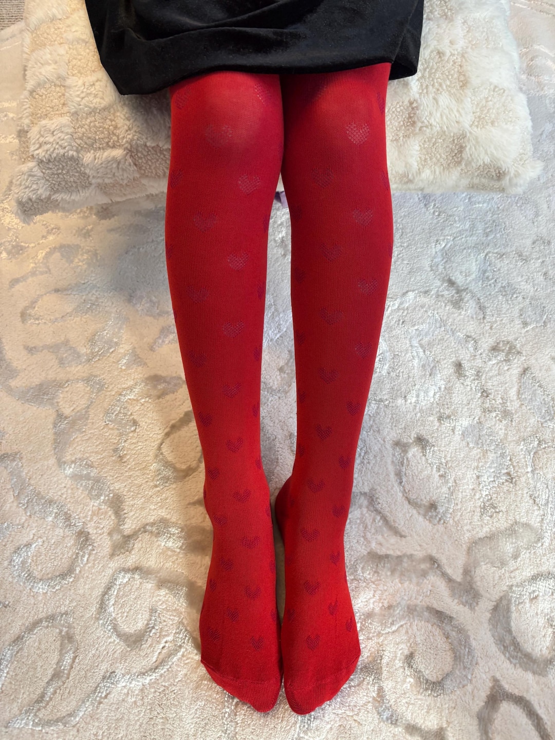 Red Cotton Girls Tights: Hearts Fashion Print, Valentine's Day - Etsy