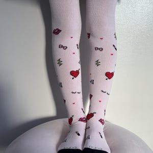 Girls Cotton Fashion Print Tights: Heart & Bow Design (size 2-8 Yo) - Etsy
