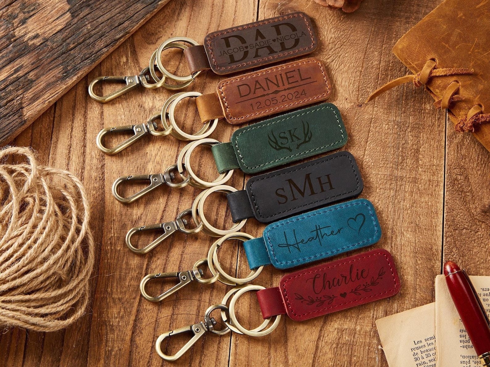 Engraved Leather Keychain for Men,personalized Men Keychain,leather Keyring,custom Leather ...