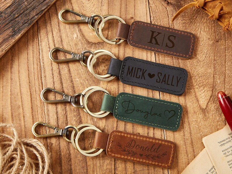 Engraved Leather Keychain for Men,personalized Men Keychain,leather ...