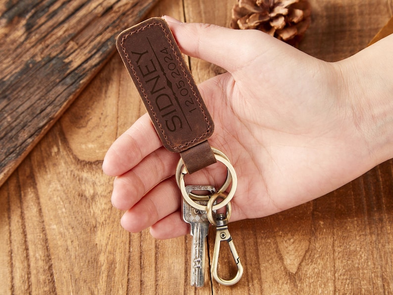 Engraved Leather Keychain for Men,personalized Men Keychain,leather ...