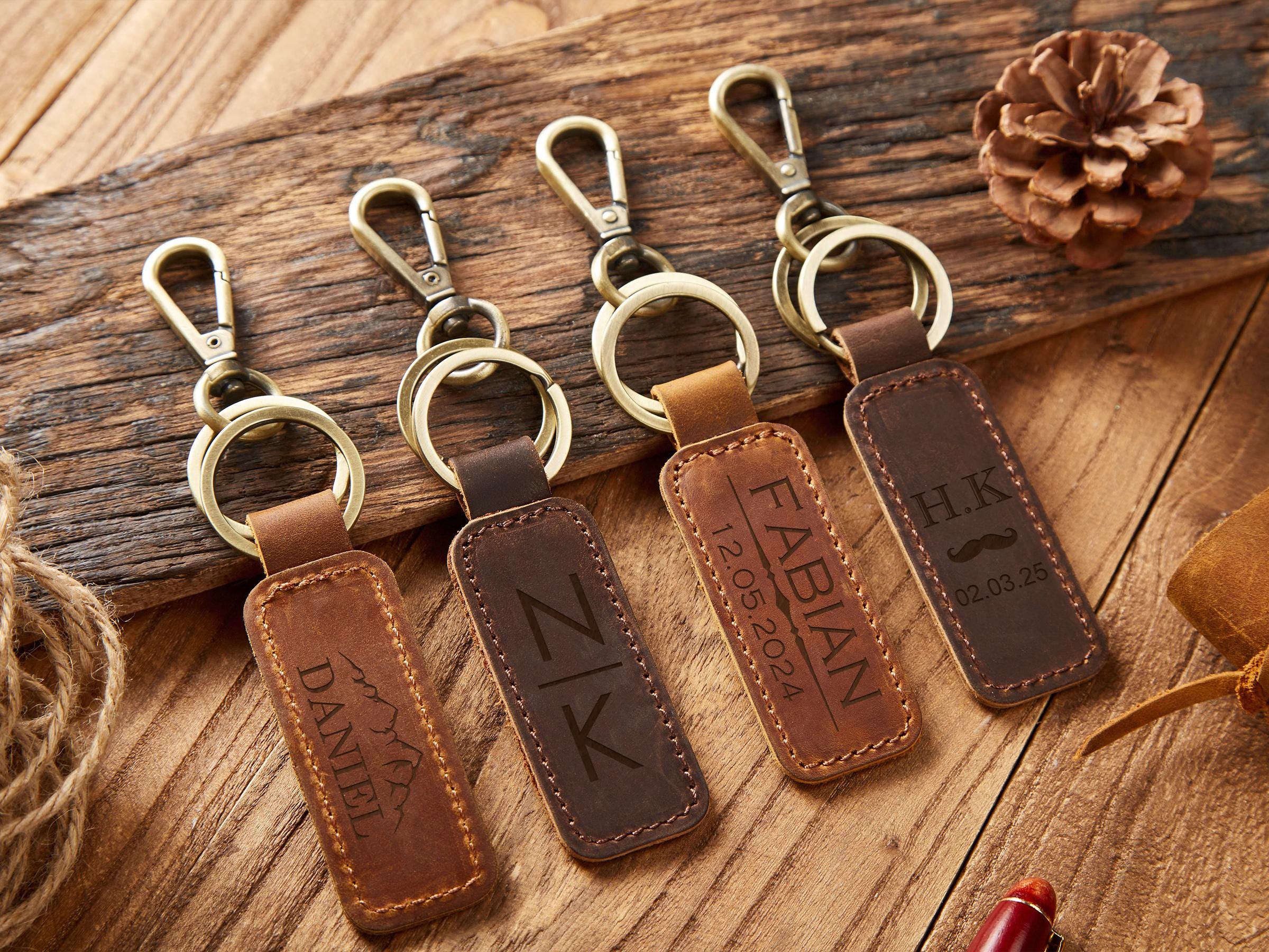 Engraved Leather Keychain for Men,personalized Men Keychain,leather ...