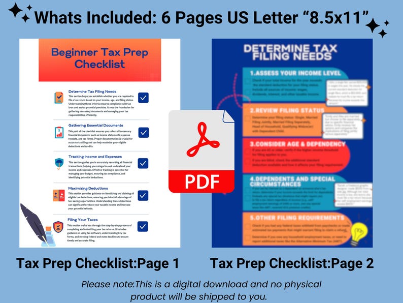 Complete Tax Checklist for Beginners Easy Guide Tax Help - Etsy