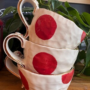 Real Gold Plated Red Dot Mug Handmade Ceramic Mug Handcraft Mug for 3D ...