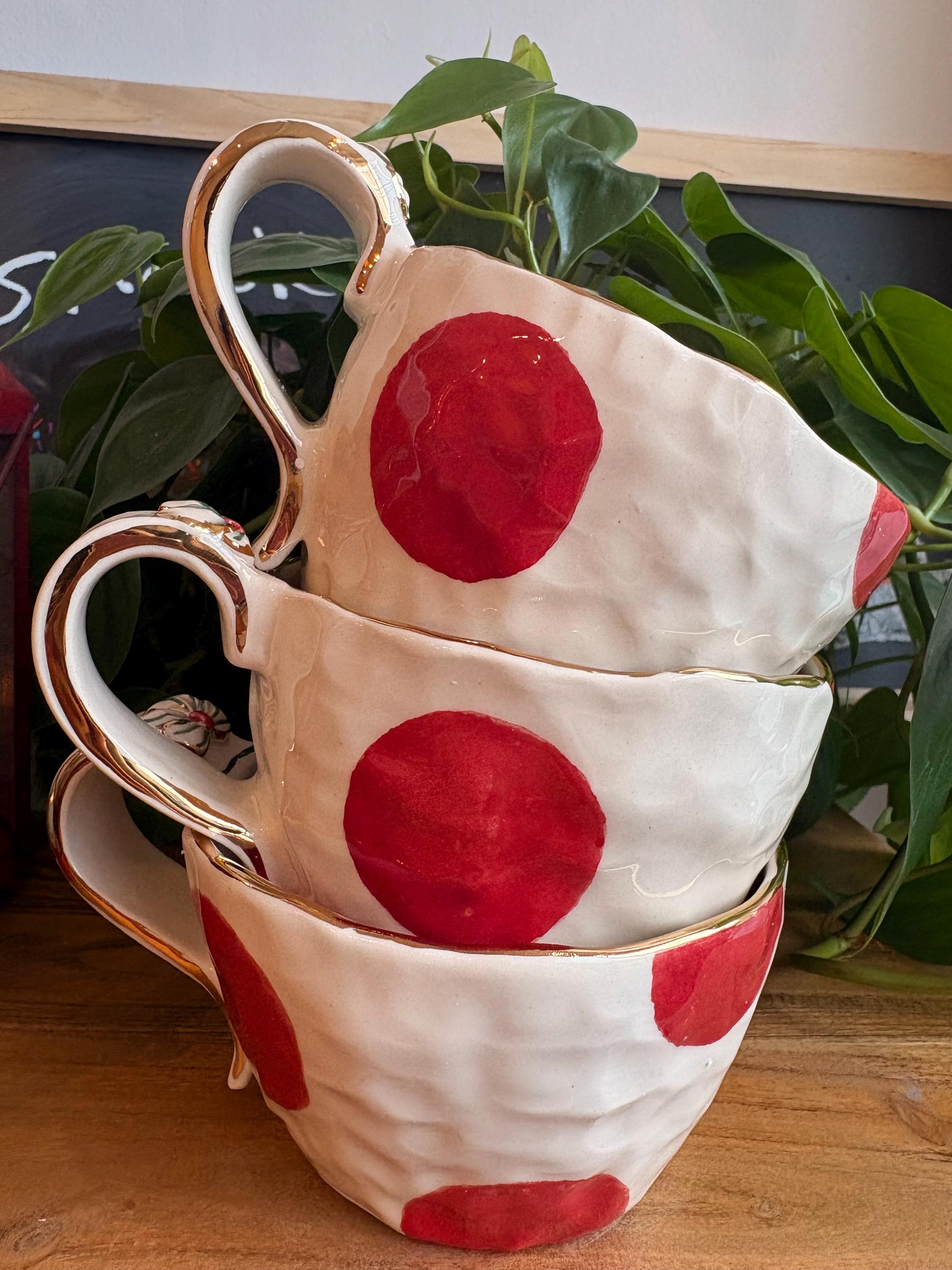 Real Gold Plated Red Dot Mug Handmade Ceramic Mug Handcraft Mug for 3D ...