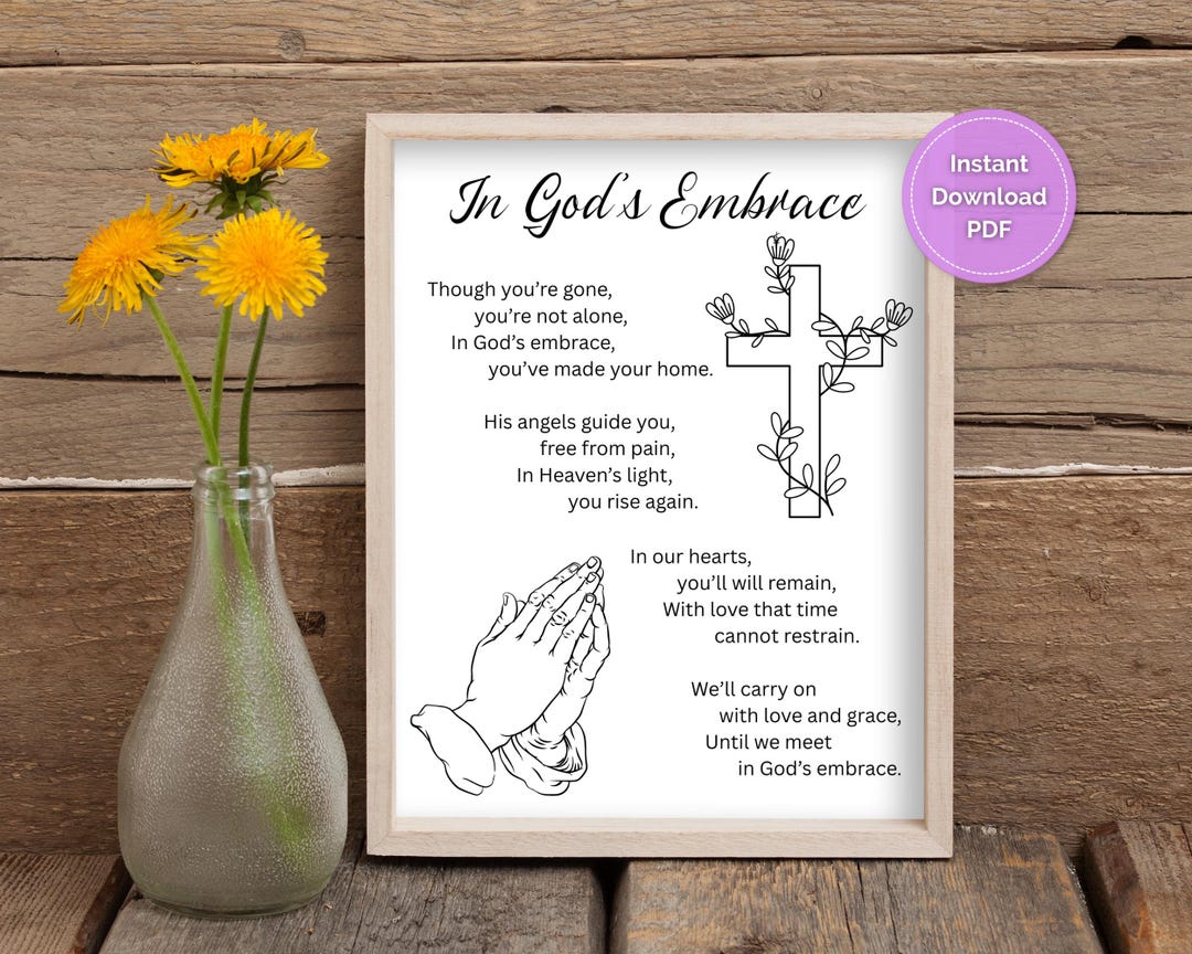 In God's Embrace, Poems for Funerals, Sympathy Card, Funeral Poem ...