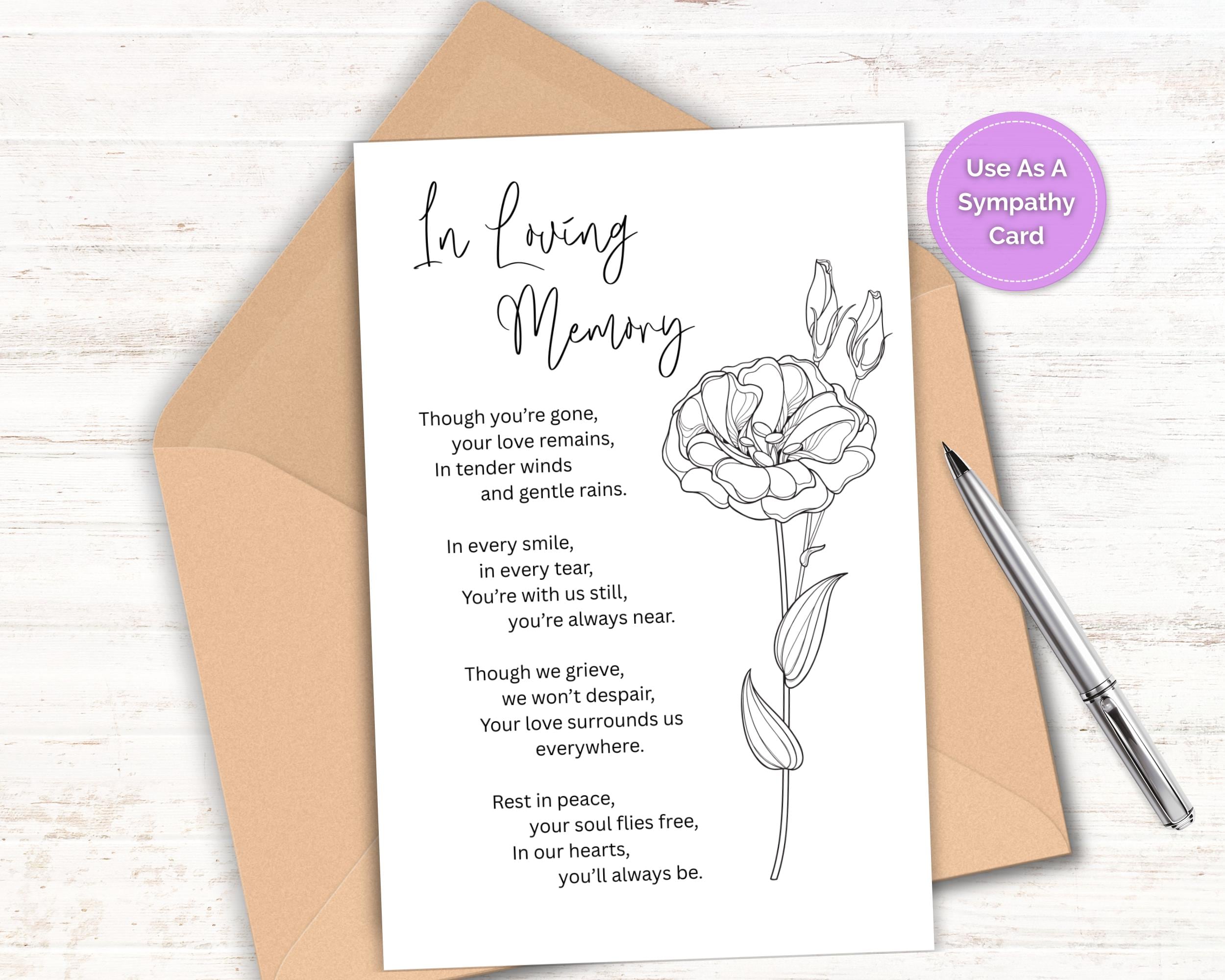 In Loving Memory, Poems for Funerals, Sympathy Card, Funeral Poem ...