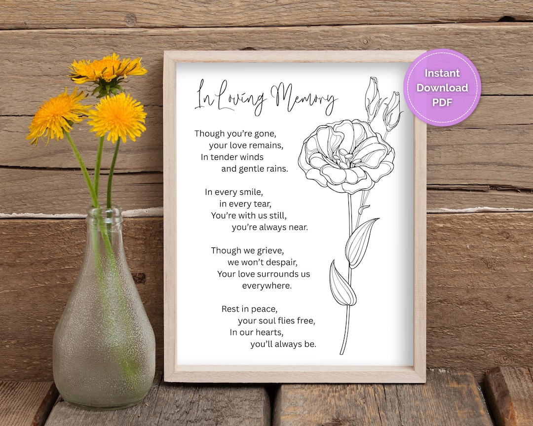 In Loving Memory, Poems for Funerals, Sympathy Card, Funeral Poem ...