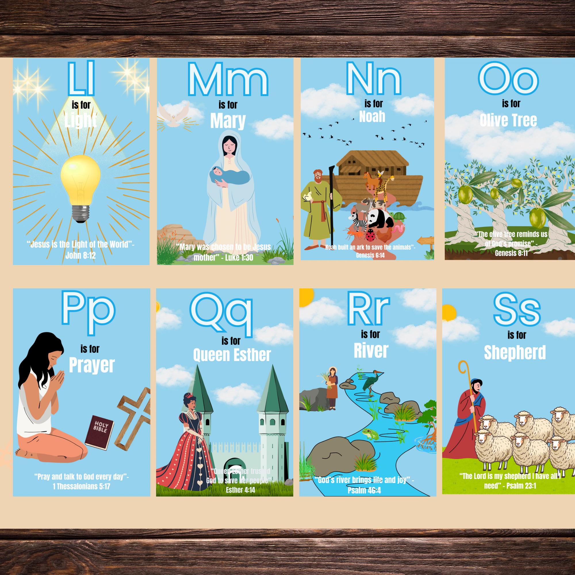 Alphabet Bible Flashcards, Kids ABC Bible Cards, Preschool Bible Cards ...