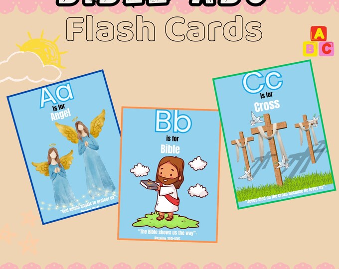 Bible Alphabet, Kids Bible Cards, Alphabet Flashcards, ABC Bible Verses ...