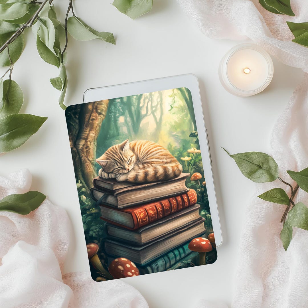 Cat on Stack of Books in Forest No.1 Kindle Insert - Etsy