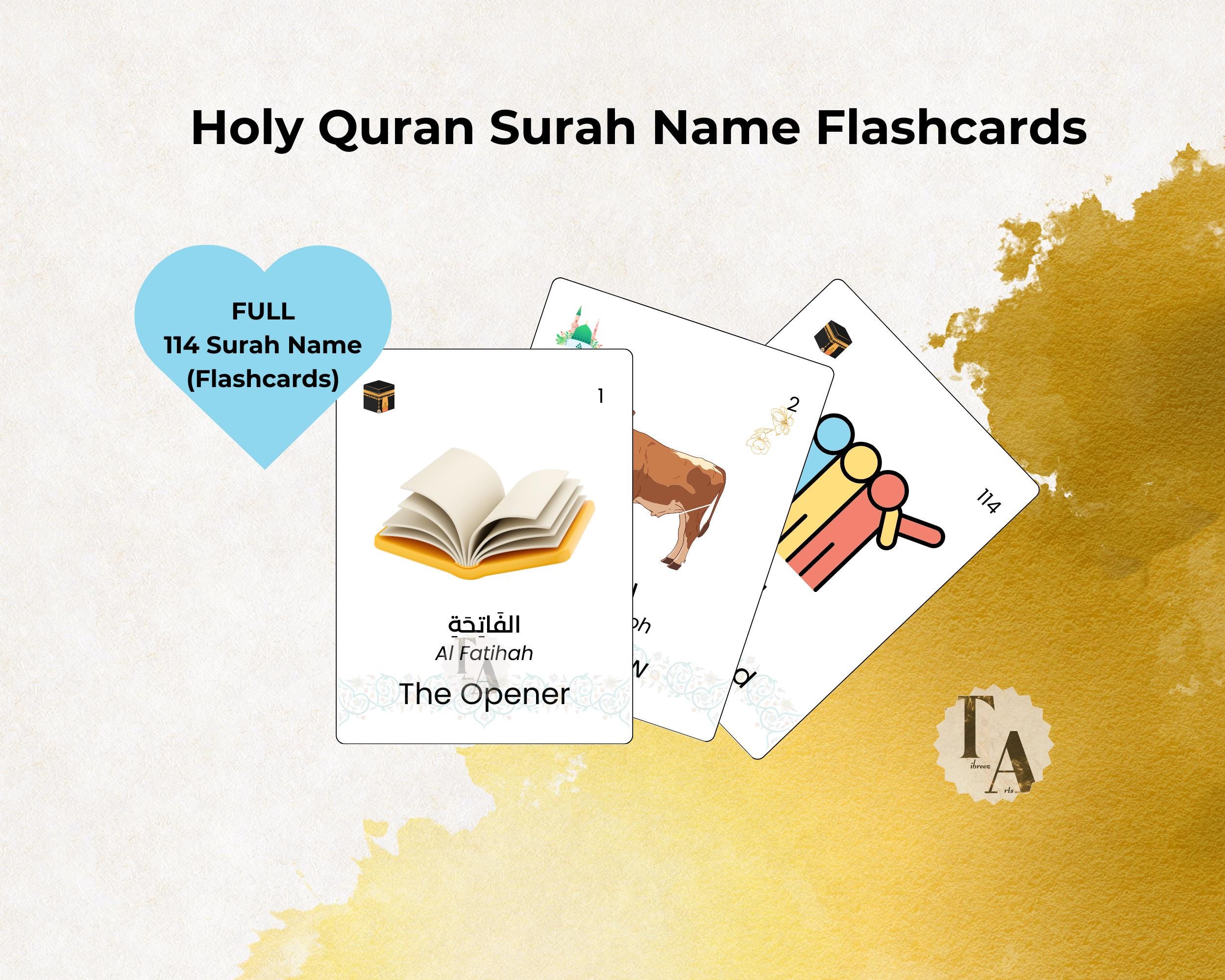 114 Holy Quran Surah Name Flashcards | Image Surah Meaning | Faith ...